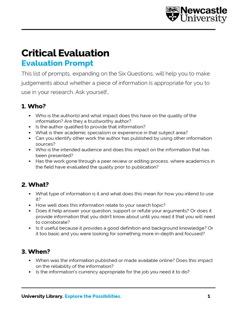 Critical Evaluation Guide for Research | PDF | Human Communication ...