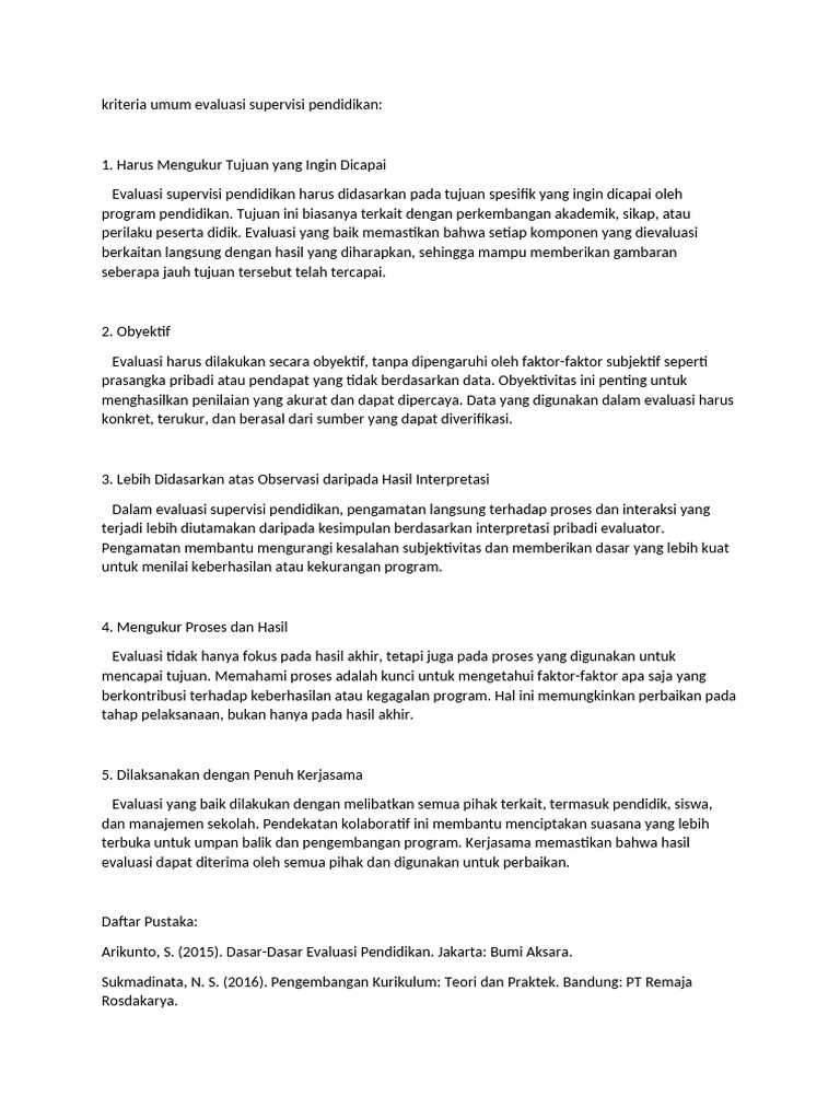 Materi Kriteria Umum Evaluasi Supervisi Pendidikan | PDF
