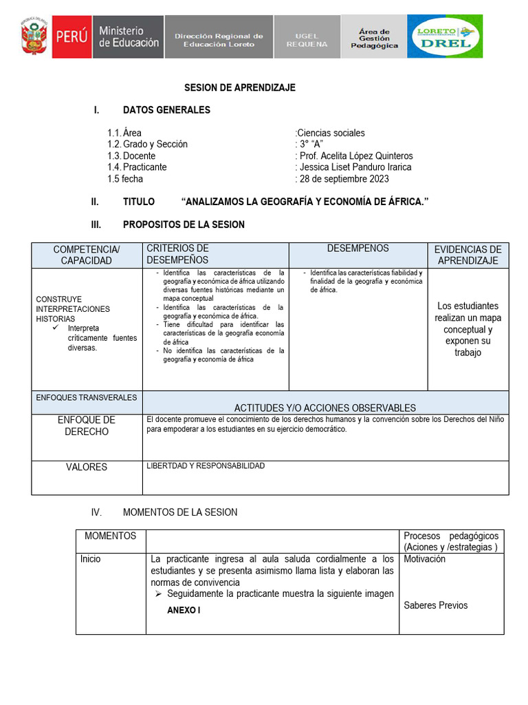 Sesion Sandra CC - SS 3° | PDF | África | Evaluación