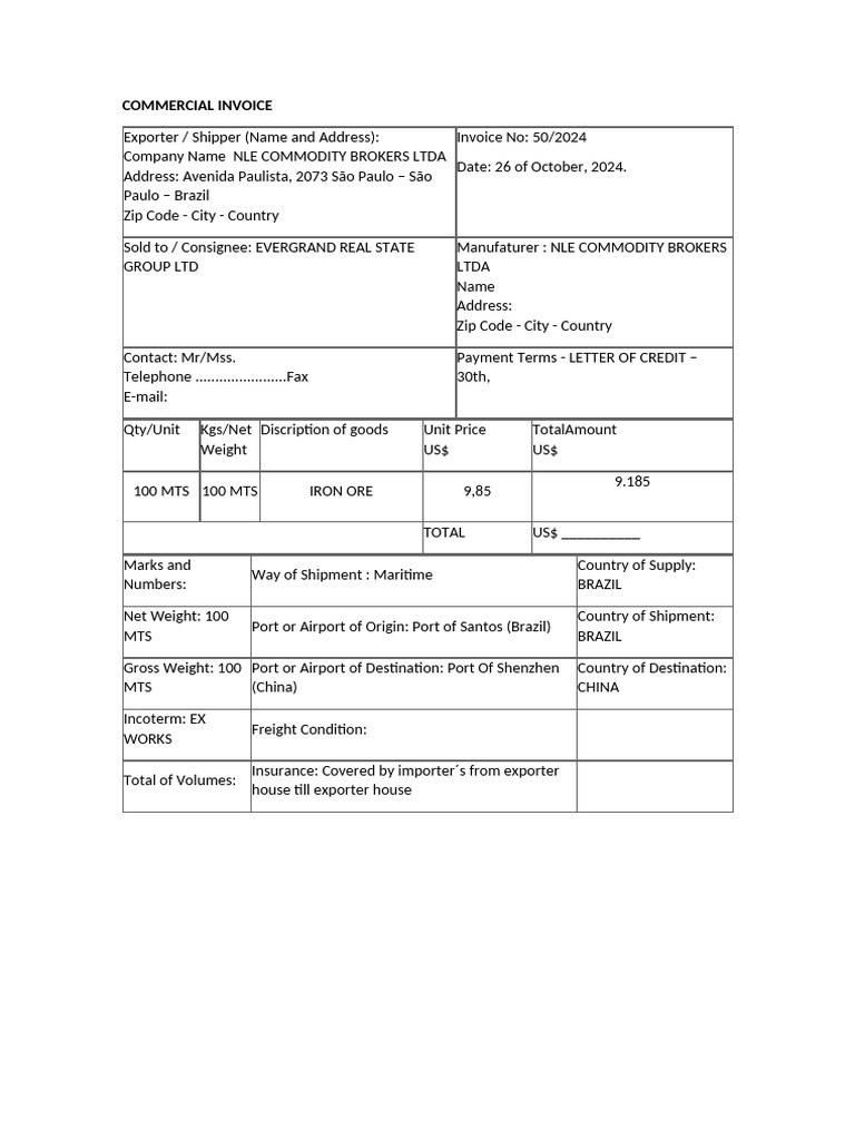 Commercial Invoice 2024 | PDF