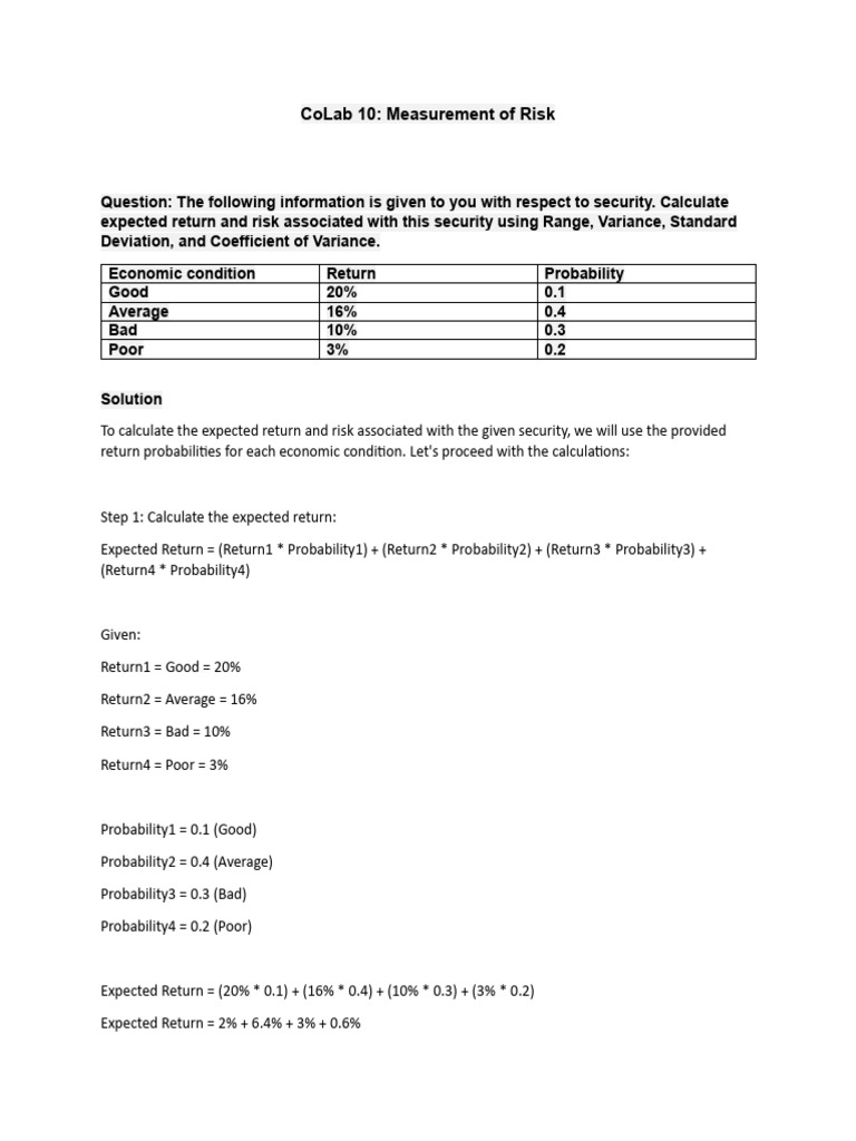 CoLab 10 Finance | PDF | Coefficient Of Variation | Applied Mathematics