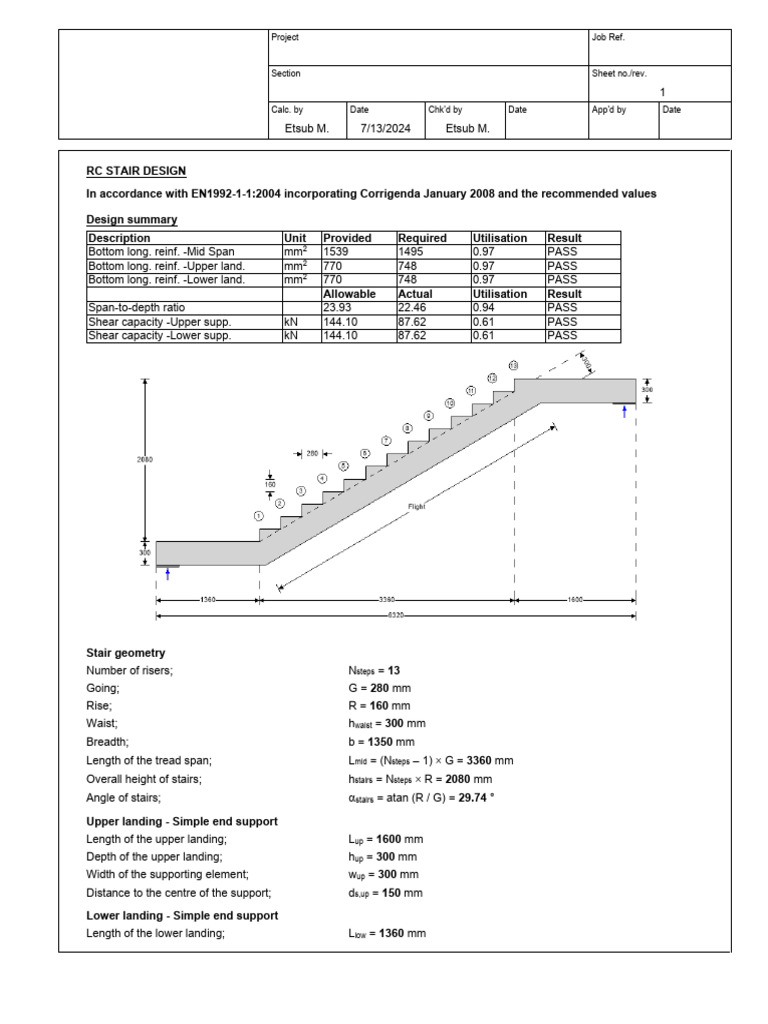 G+5 RC Stair Design For Second Flight From Ground To First FL | PDF ...