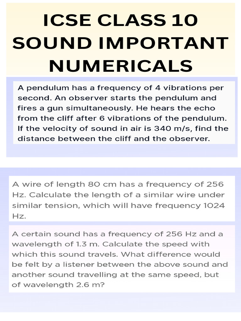 ICSE Class 10 Sound Numericals | PDF