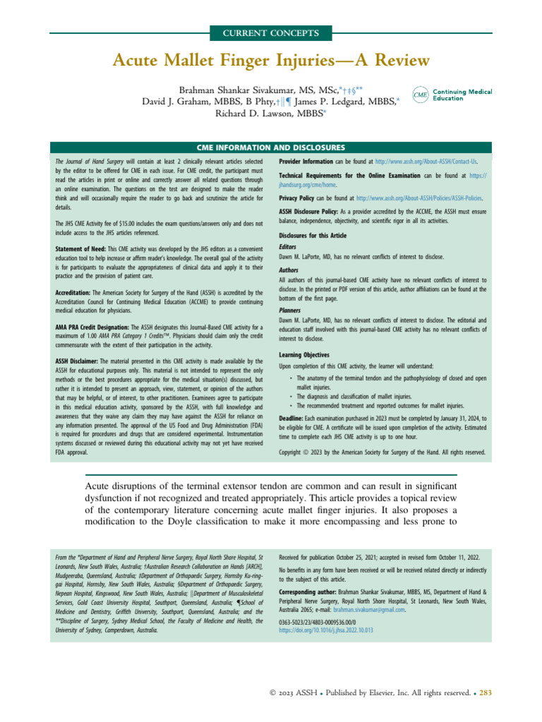 Acute Mallet Finger Injuries— A Review 2022 | PDF | Hand | Finger