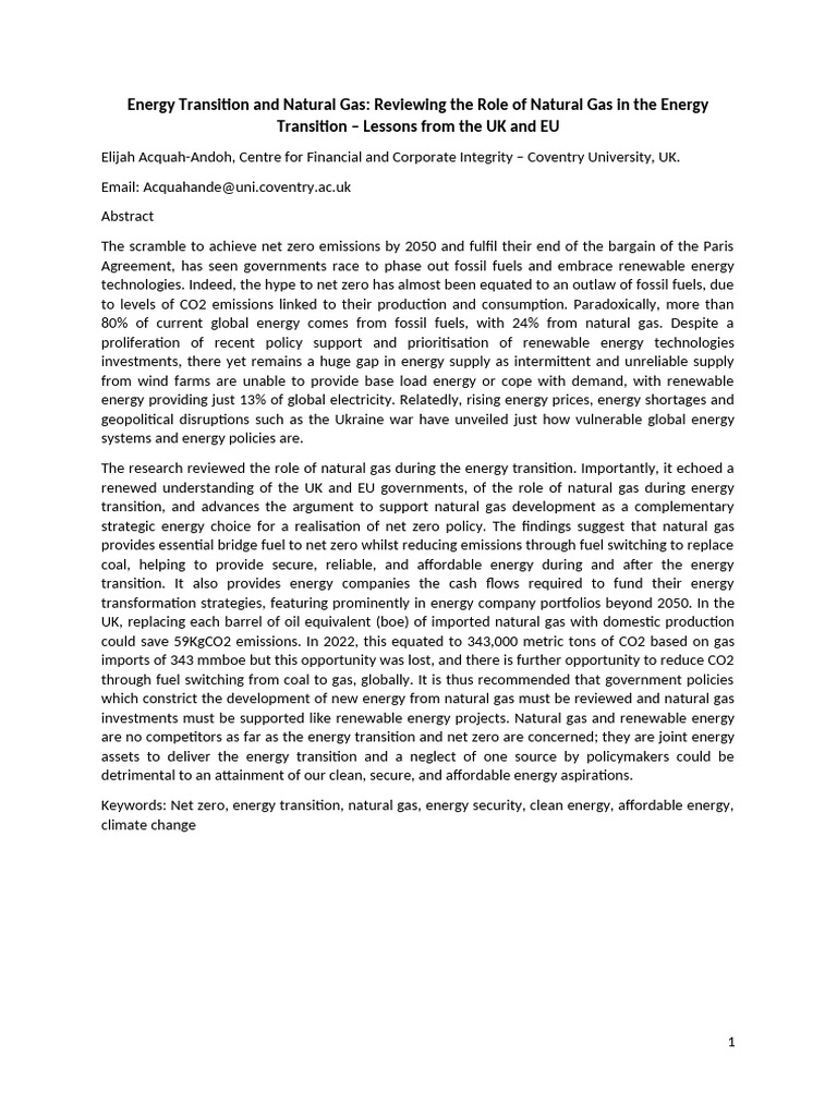 Energy Transition and Natural Gas Review | PDF | Climate Change ...