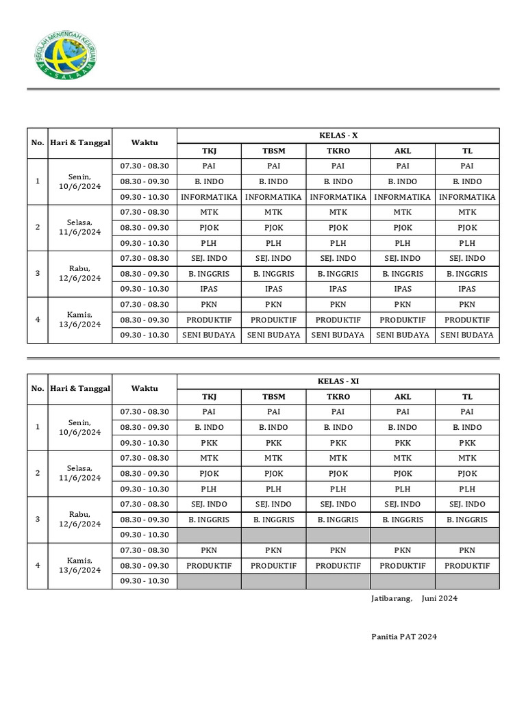 Jadwal PAT 2024 | PDF
