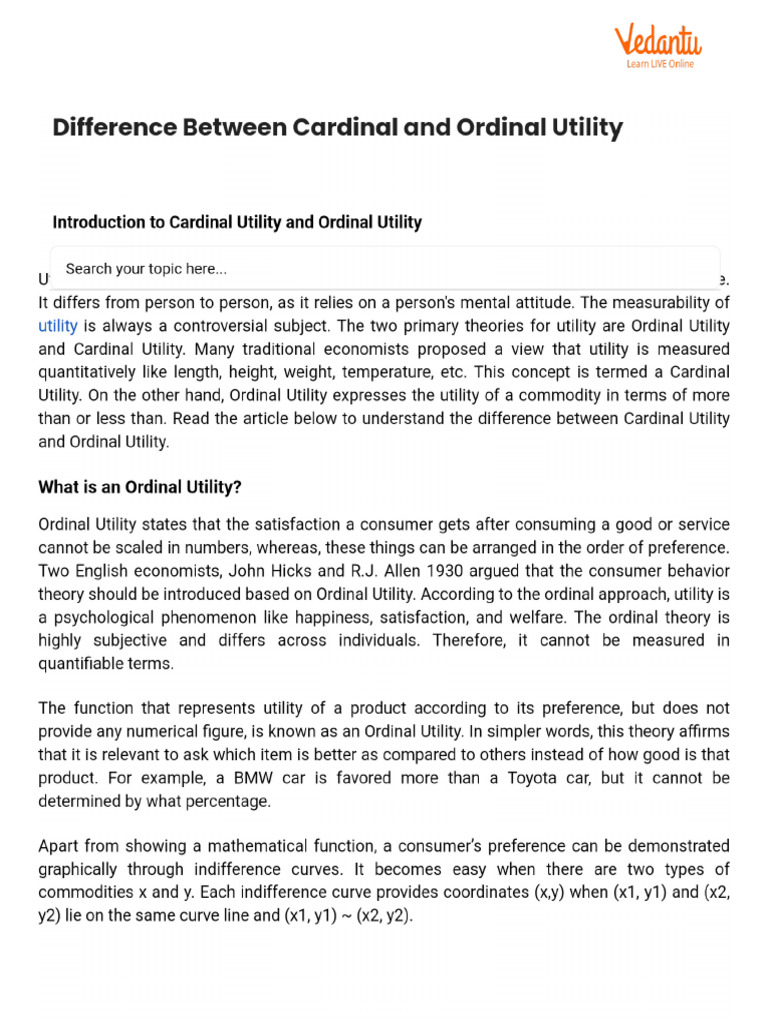 Difference Between Cardinal and Ordinal Utility | PDF