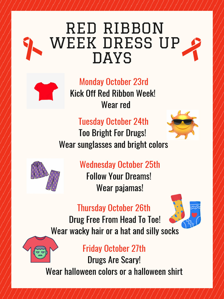 Red Ribbon Week Dress Up Days: Monday October 23rd | PDF | Art ...