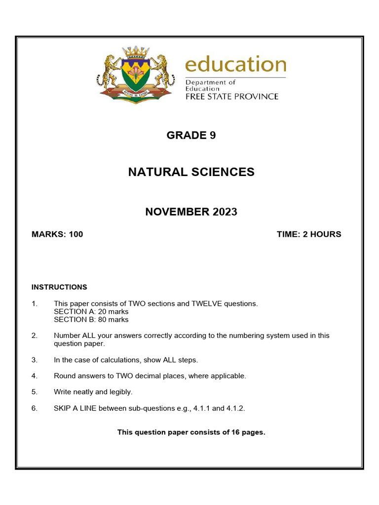 Grade 9 Natural Sciences Exam Paper | PDF | Weight | Rock (Geology)