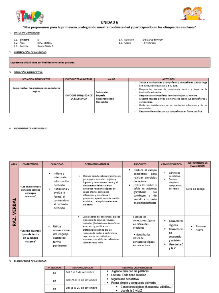 PLANTILLA UNIDAD DIDACTICA III BIMESTRE Raz Verbal | PDF | Verbo | Comunicación humana