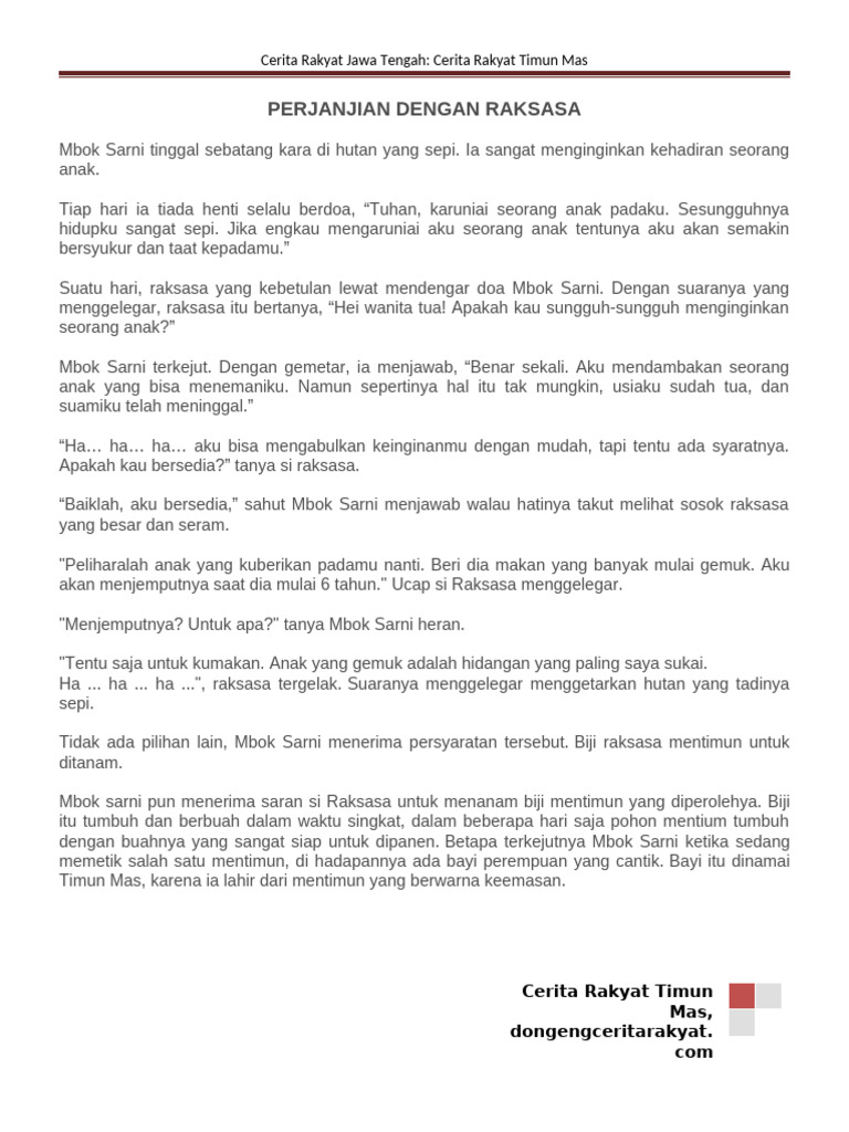 Perjanjian Mbok Sarni dengan Raksasa | PDF