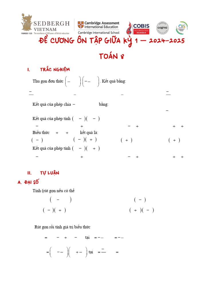 t8 - đề Cương Ôn Tập Gk1 (2425) Final | PDF