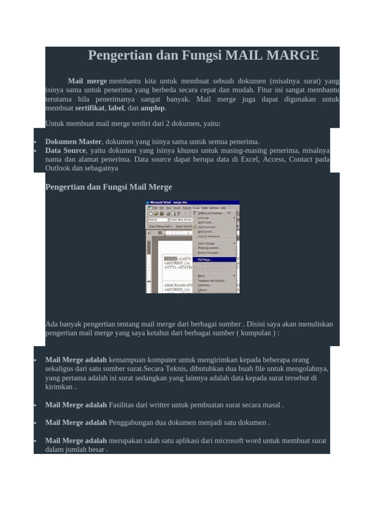 Pengertian Dan Fungsi MAIL MARGE | PDF | Seni | Komputer