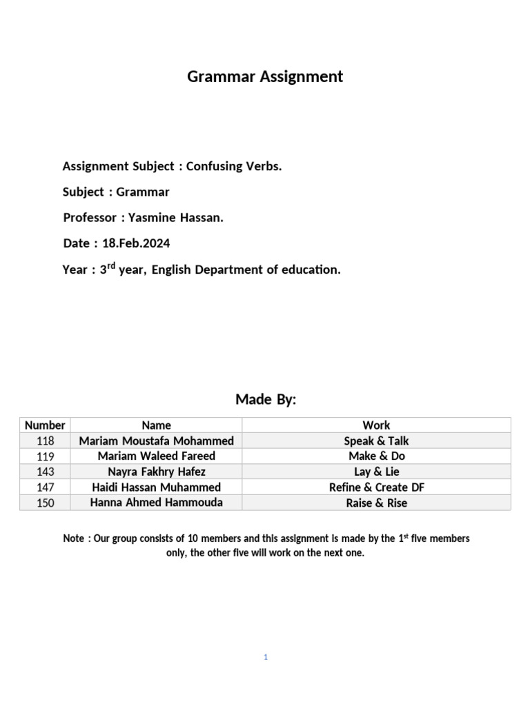 Grammar Assignment. Nona | PDF | Verb | Linguistics