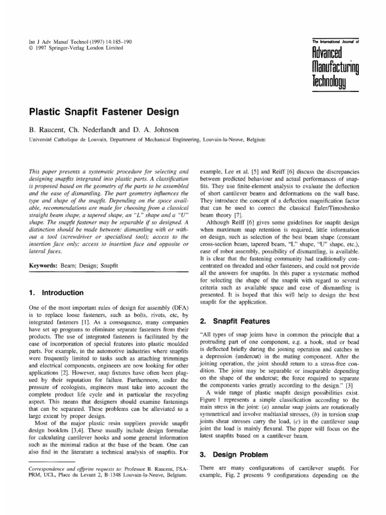 Plastic Snapfit Fastener Design | PDF | Bending | Beam (Structure)
