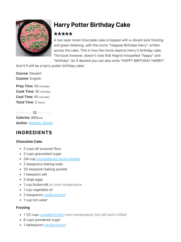 Harry Potter Cake Recipe | PDF | Cakes | Fat