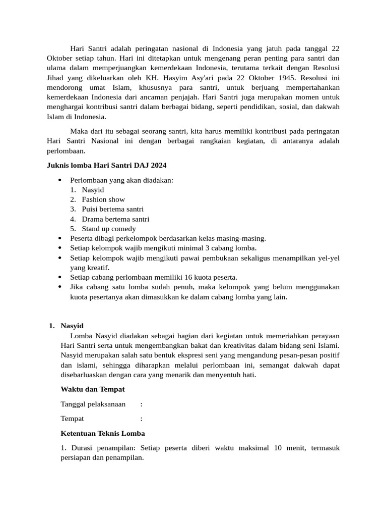 Bagi Juknis Lomba Hari Santri DAJ 2024 | PDF