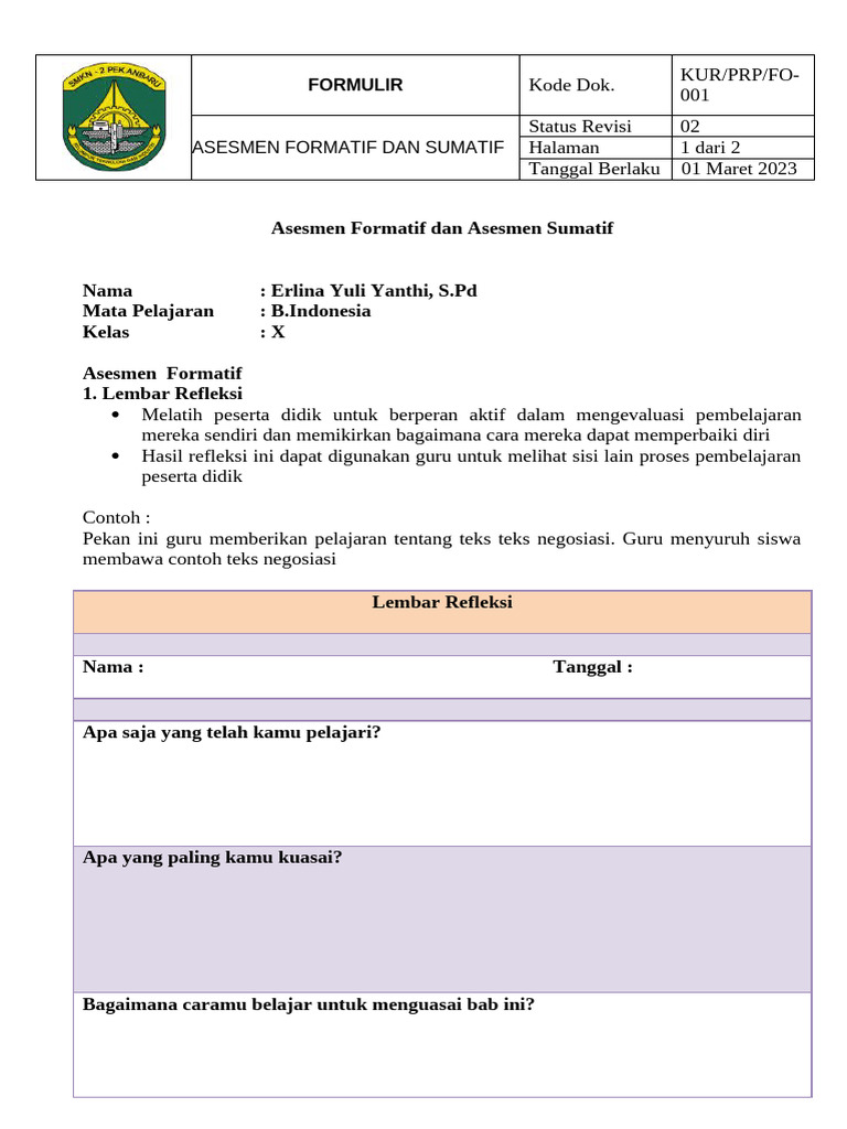 Asesmen Formatif Dan Sumatif Negosiasi Membaca | PDF
