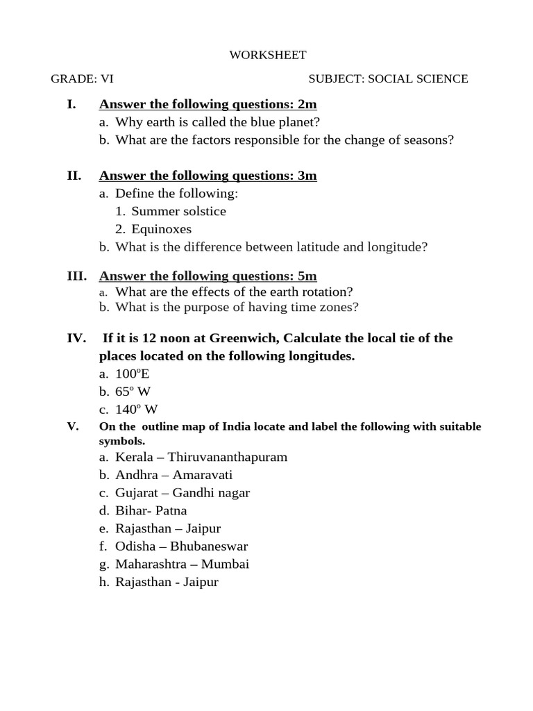 WORKSHEET-social Science | PDF | Travel