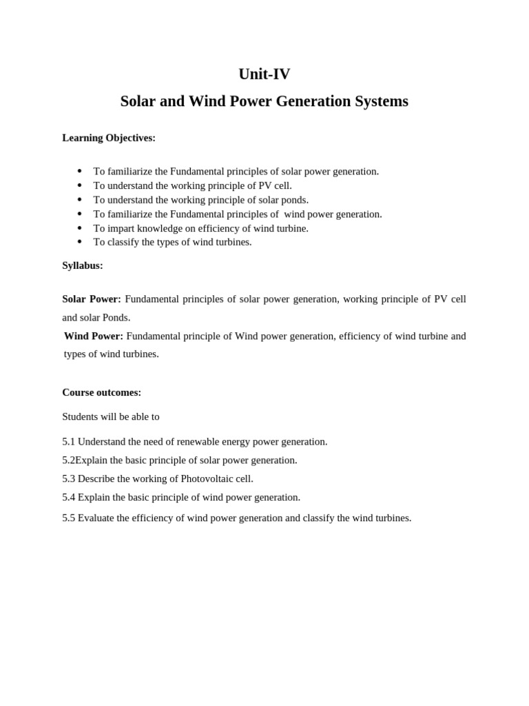 Unit - 4 Solar and Wind Power Generation | PDF | Solar Cell | Photovoltaics