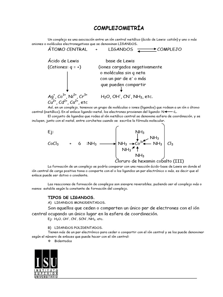 Complejometría y Tipos de Ligandos | PDF | Ligando | Química Inorgánica