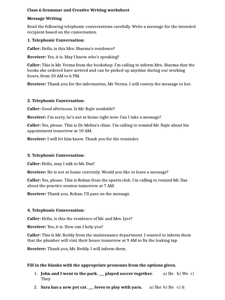 Class 6 Creative Writing Worksheet | PDF | Grandparent