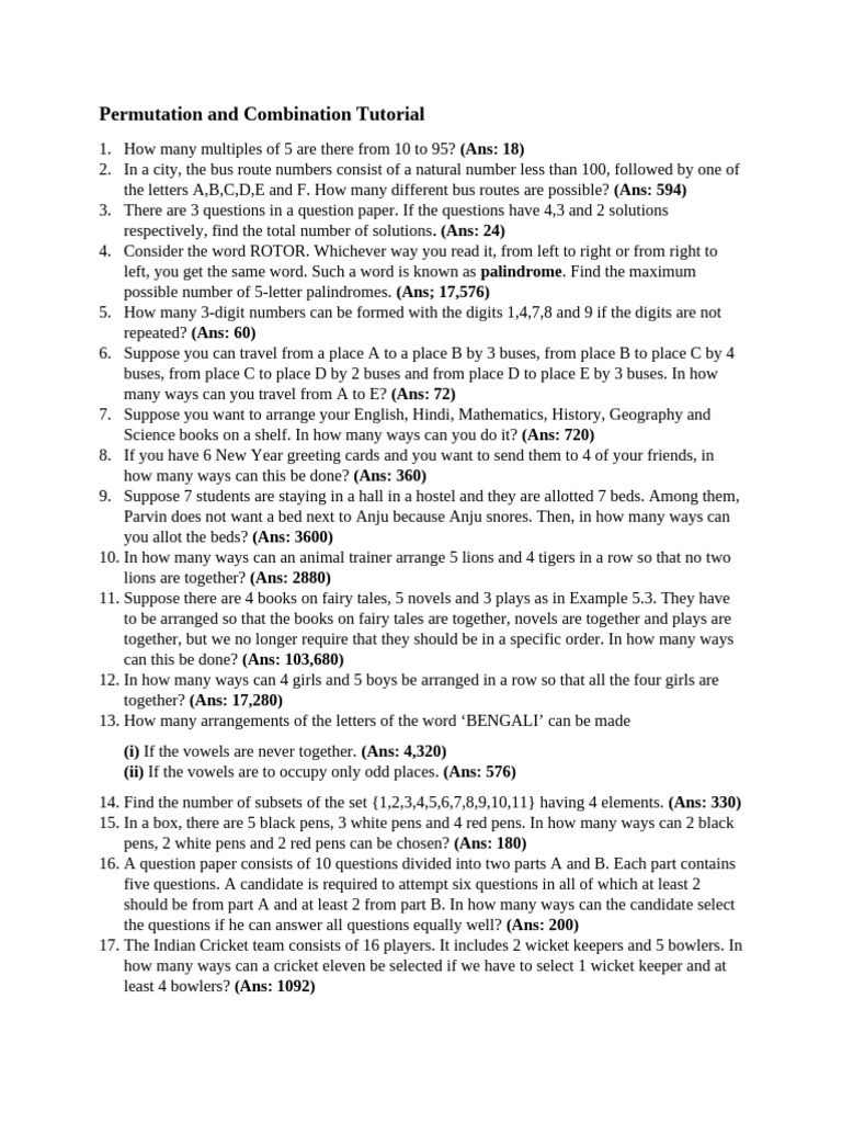 Permutation and Combination Tutorial | PDF | Language Arts & Discipline ...