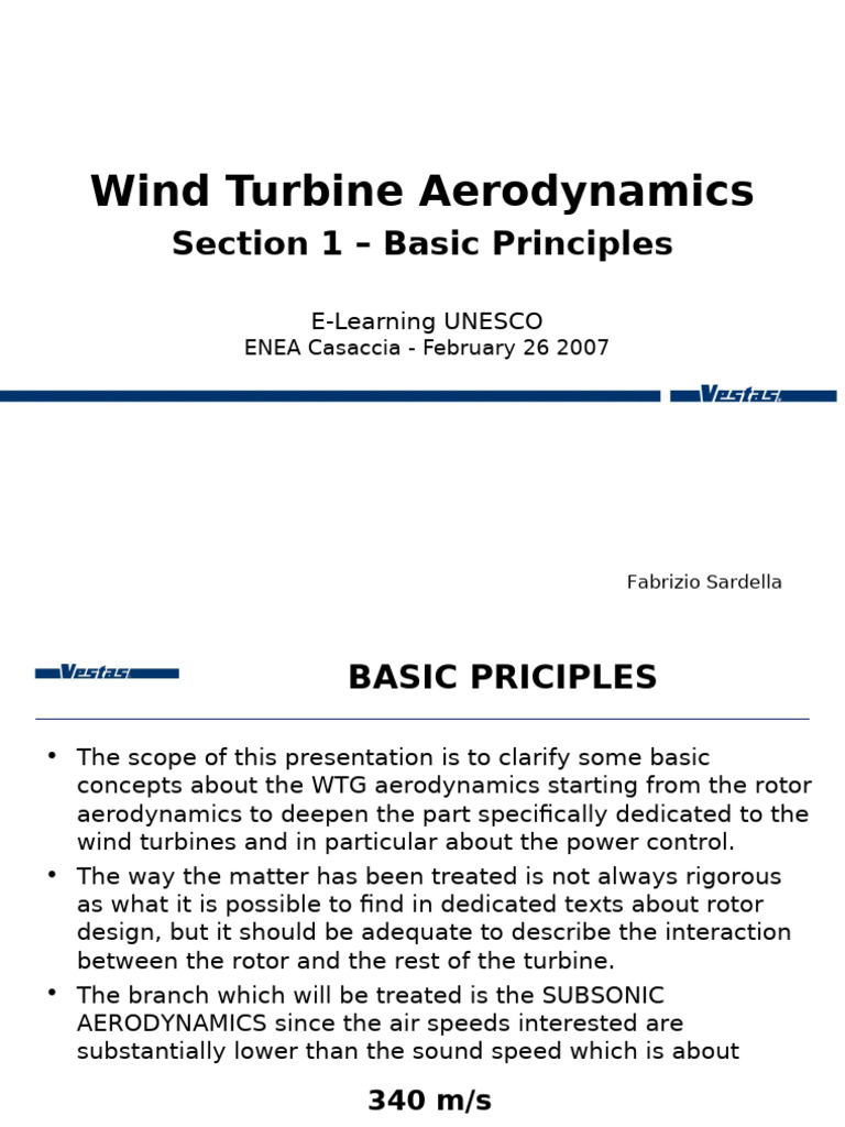 Wind Turbine Aerodynamics: Section 1 - Basic Principles | PDF | Aerodynamics | Turbine