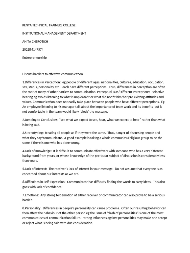 Ep barriers to effectivecomm | PDF | Perception | Communication
