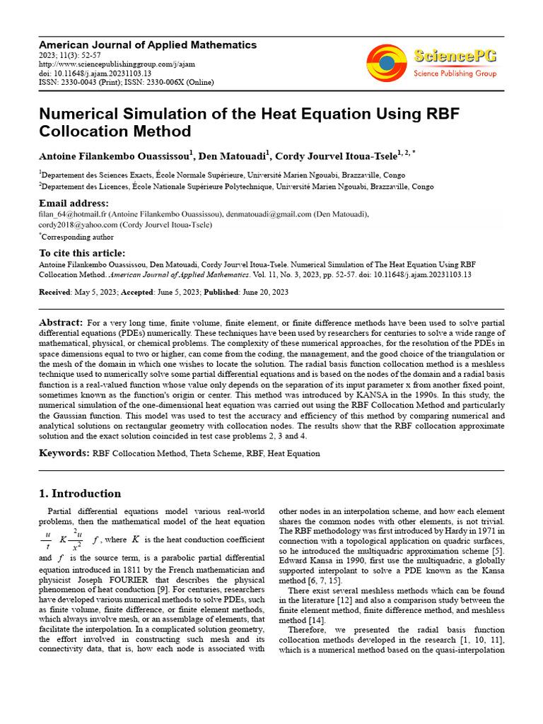 RBF Collocation Method for Heat Equation | PDF | Partial Differential ...