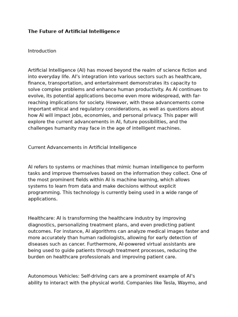 The Future Of Artificial Intelligence Pdf Artificial Intelligence
