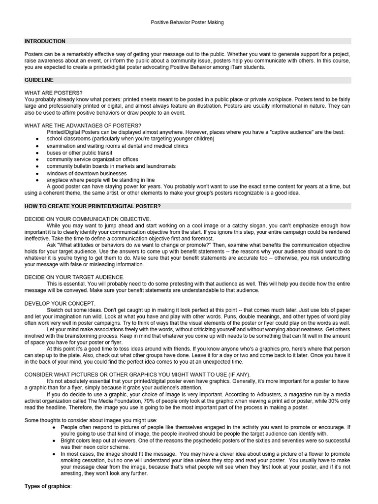 Positive Behavior Poster Guidelines | PDF | Typefaces | Serif