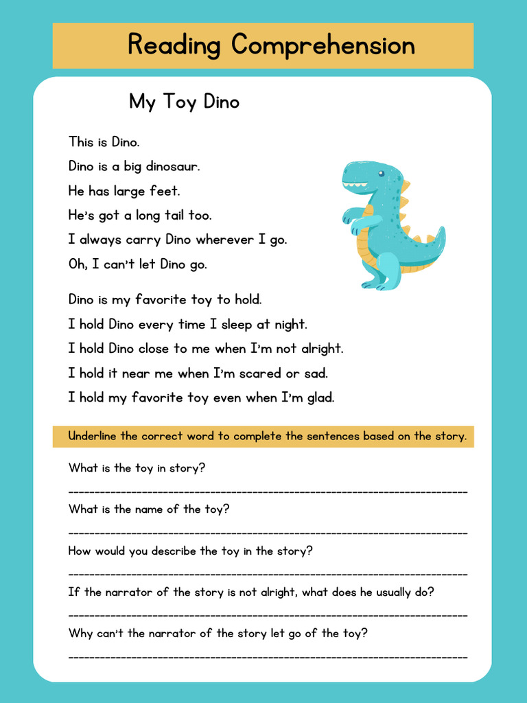 My Favorite Toy Story Reading Comprehension Worksheet in Blue and ...