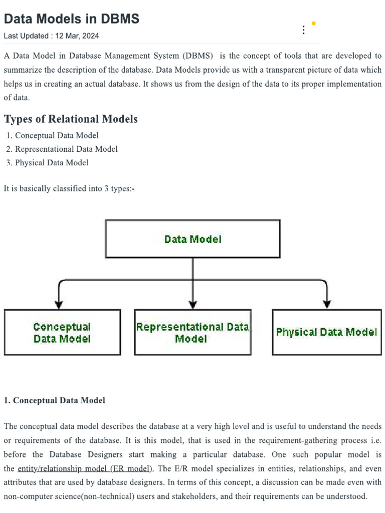 Data Model in DBMS | PDF