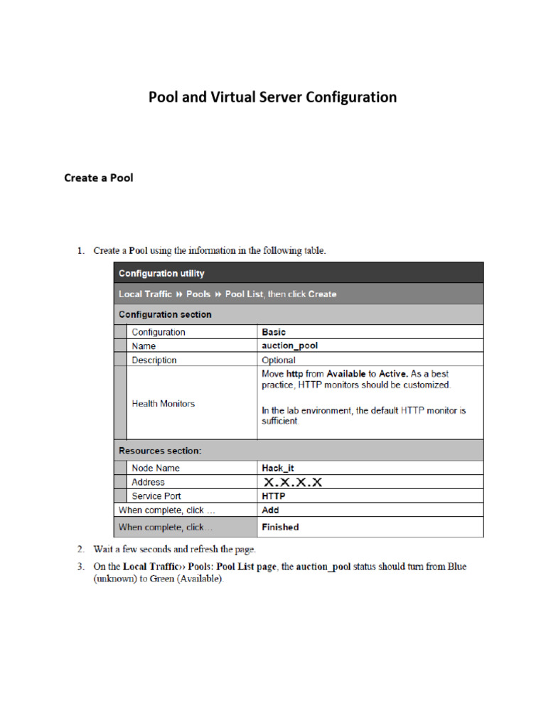 Copy of 1. Pool and Virtual Server Configuration | PDF