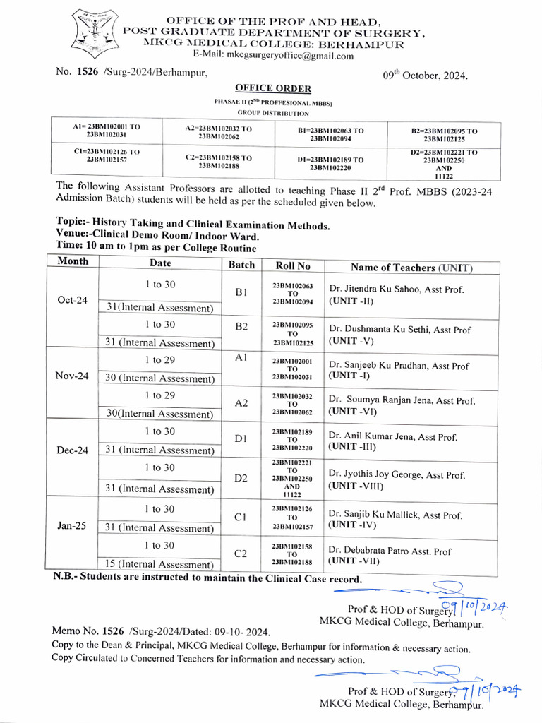 Clinical Posting of Phase - II (2nd Prof. MBBS) Students | PDF ...