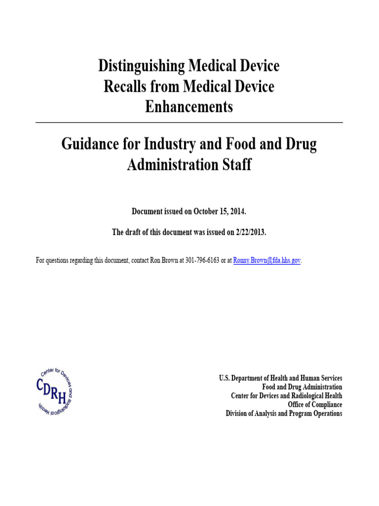 Medical Device Recall Guidance | PDF | Medical Device | Federal Food