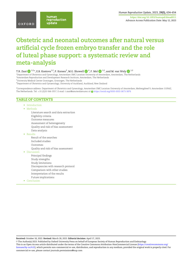 Obstetric and Neonatal Outcomes After Natural Versus Artificial Cycle ...