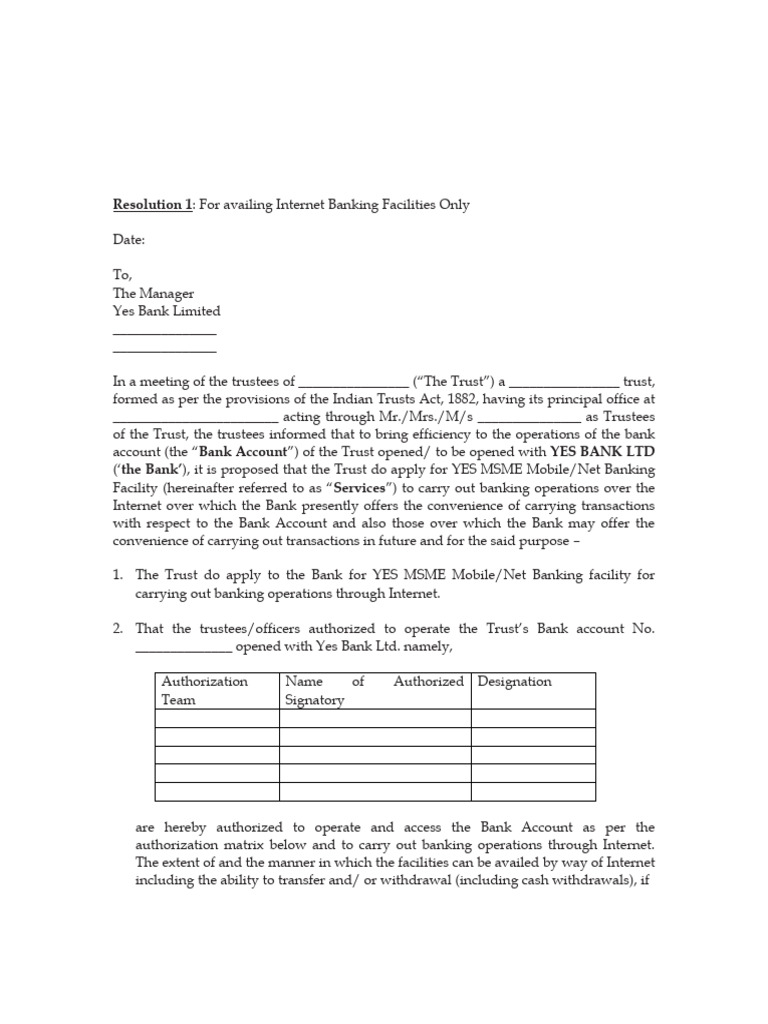 Yes Msme Resolution Format | PDF | Banks | Online Banking