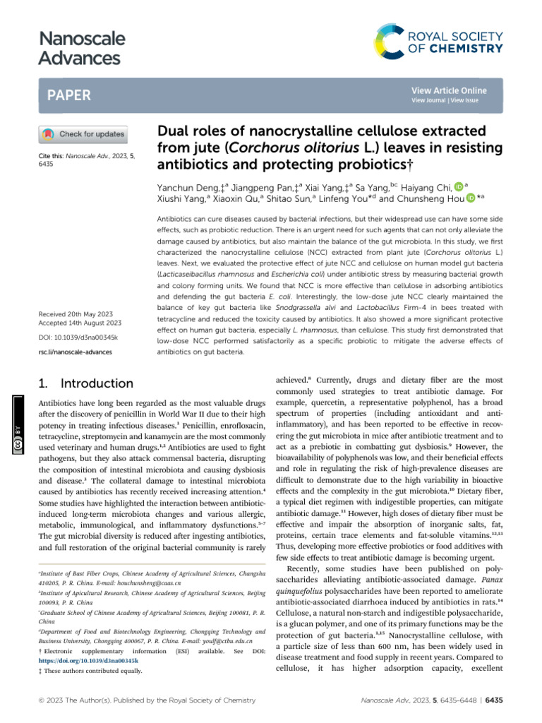 Dual Roles of Nanocrystalline Cellulose | PDF | Real Time Polymerase ...