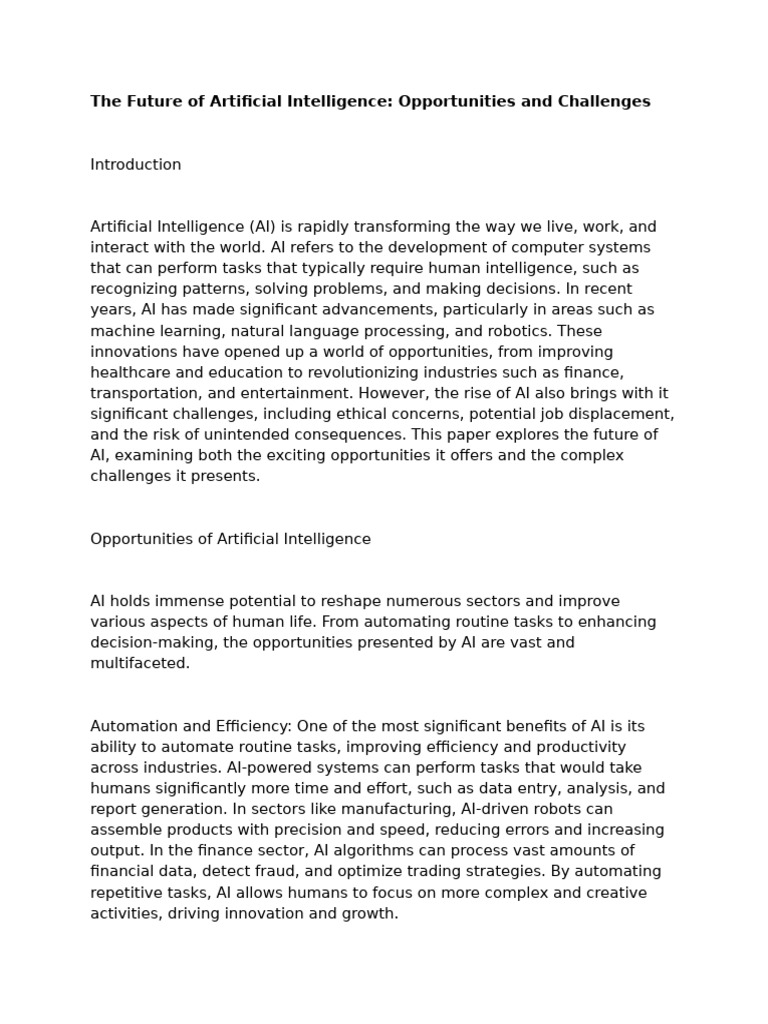 The Future Of Artificial Intelligence Opportunities And Challenges