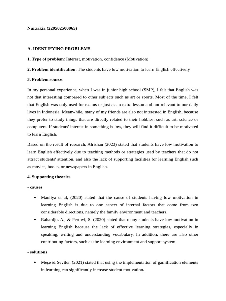 IDENTIFYING_PROBLEMS_NURZAKIA_REVISI[1] | PDF | Motivation | Motivational