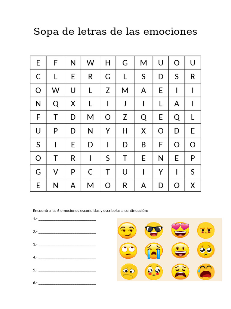 Sopa de letras: emociones para imprimir | PDF | Relaciones personales ...
