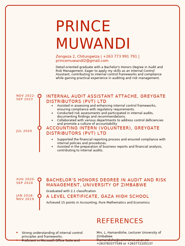 Prince Muwandi Resume | PDF | Internal Control | Audit