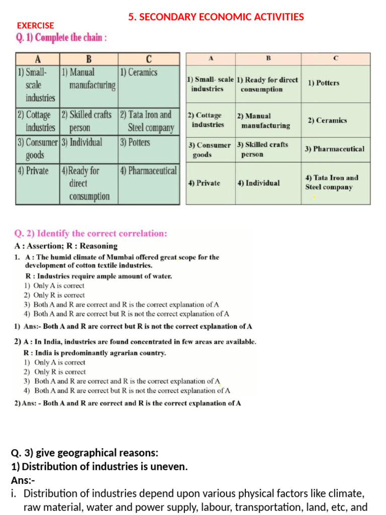 5 Secondary Economic Activities Exercise | PDF | South America ...
