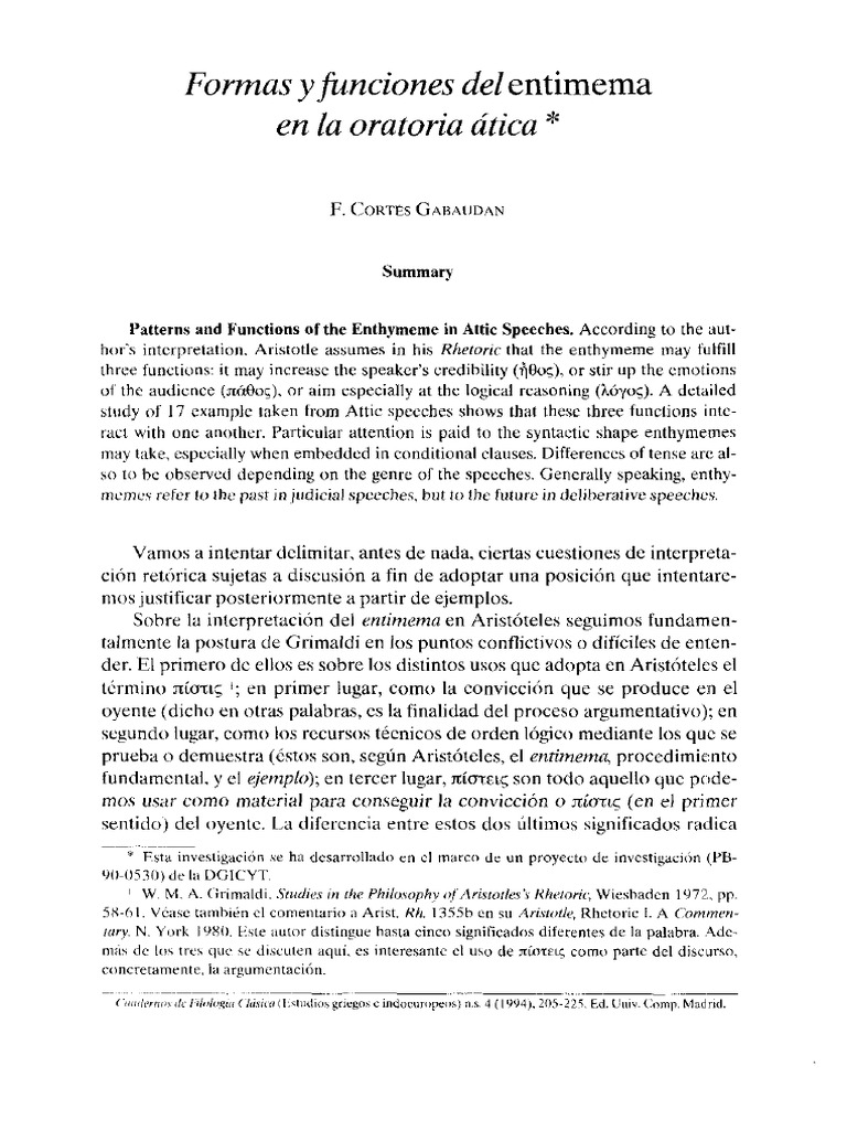 Formas y Funciones Del Entimema en La or | PDF | Hablar en público | Verdad