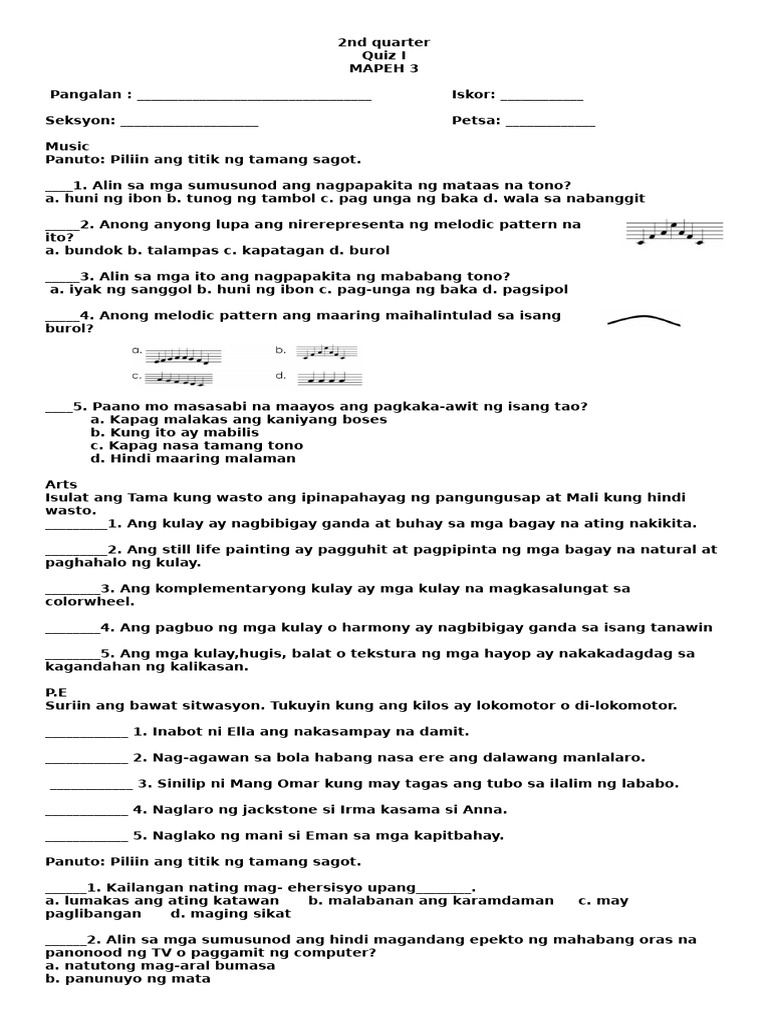 Mapeh Quiz 1 2nd Quarter | PDF