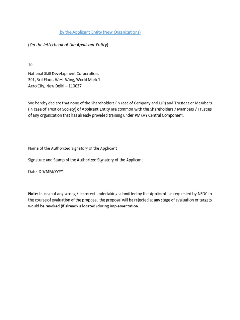 PMKVY Applicant Entity Declaration Form | PDF | Finance & Money Management