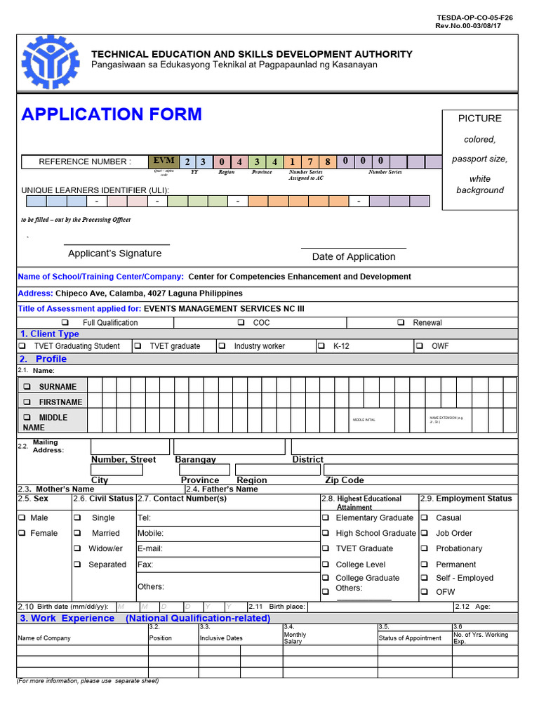 Application Form EVM NC III | PDF