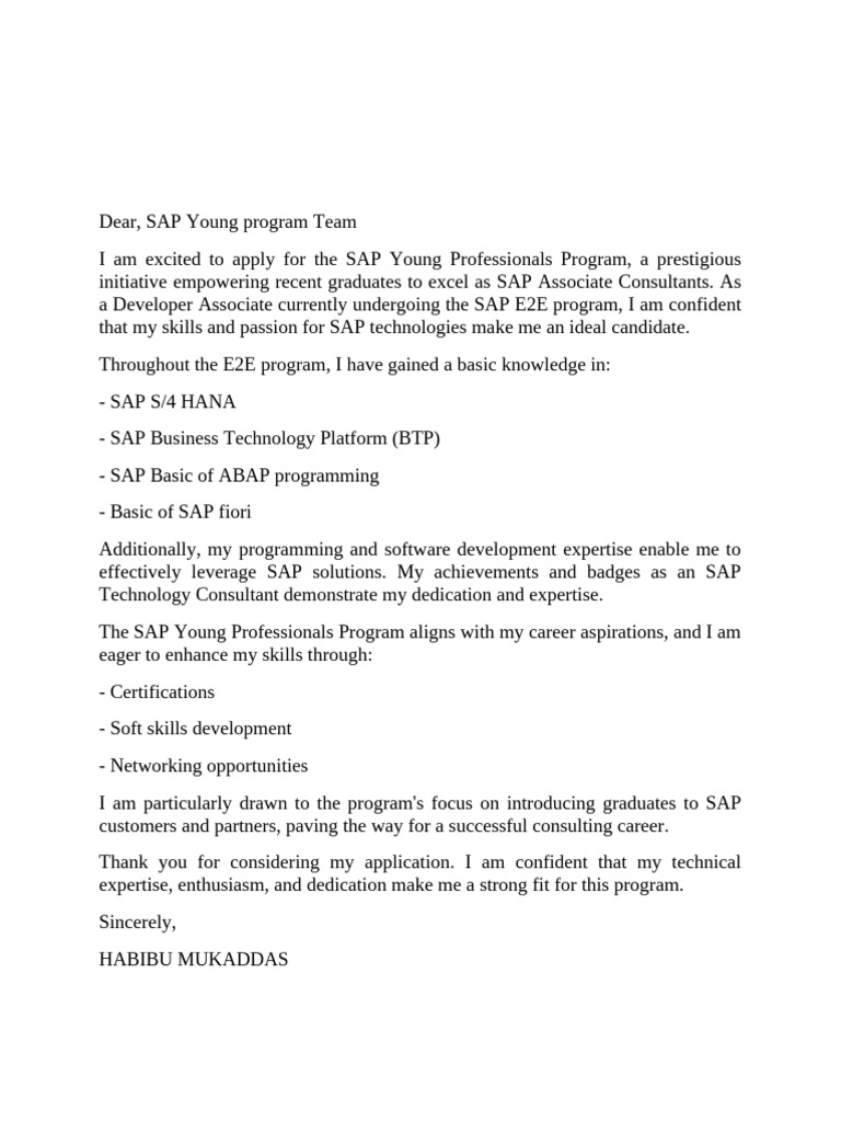 Application for SAP Young Professionals Program | PDF